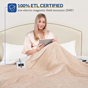 SEALY Electric Blanket Queen Size, Flannel & Sherpa Heated Blanket with 10 Heat Setting & 1-12 Hour Auto Shut Off, Fast Heating Blanket, Machine Washable, Beige, 84 x 90 Inch