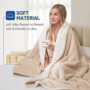 SEALY Electric Blanket Queen Size, Flannel & Sherpa Heated Blanket with 10 Heat Setting & 1-12 Hour Auto Shut Off, Fast Heating Blanket, Machine Washable, Beige, 84 x 90 Inch