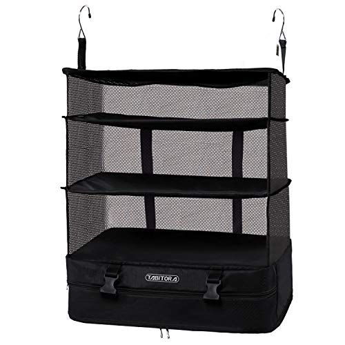 TABITORA Portable Hanging Travel Shelves Bag Packing Cube Organizer Suitcase Storage Large Capacity Black XL