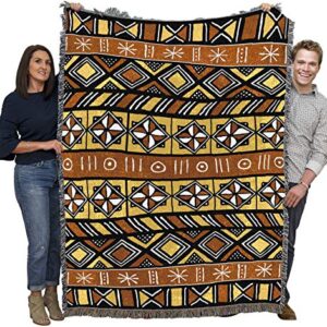 Pure Country Weavers Bogolan Mud Cloth Blanket - African Cultural Gift Tapestry Throw Woven from Cotton - Made in The USA (72x54)