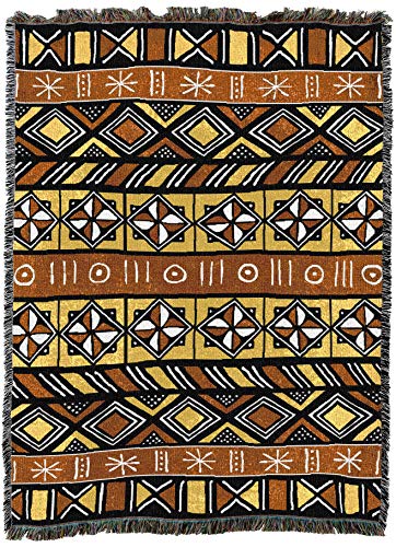 Pure Country Weavers Bogolan Mud Cloth Blanket - African Cultural Gift Tapestry Throw Woven from Cotton - Made in The USA (72x54)