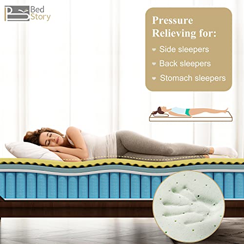 BedStory Full Size Mattress 12 Inch Medium Firm Hybrid Mattress, Pressure Relieving Memory Foam and Individual Pocket Springs, Double Bed Mattress in a Box Made in USA