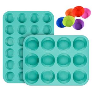 silicone muffin pan cupcake set - mini 24 cups and regular 12 cups muffin tin, nonstick bpa free food grade silicone molds with 12 silicone baking cups