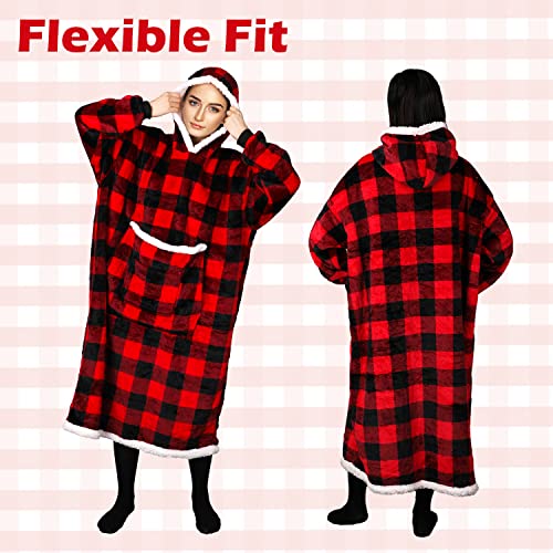 Warm Wearable Blanket Hoodie, Cozy and Soft Sherpa Pullover Sweatshirt w/ Giant Hood Pocket, Adults Comfortable Thick Fleece Throw Blanket for Spring, Autumn, and Winter