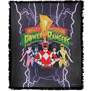 logovision power rangers blanket, 50"x60" lighting rangers woven tapestry cotton blend fringed throw