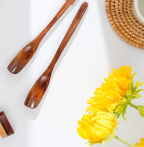 Wooden Coffee Spoons Long Handle Wooden Tea spoon Wooden Mixing Honey Spoon Handmade Wood Stirring Spoon for Kitchen Stirring Dessert Honey Spoons(9PCS)