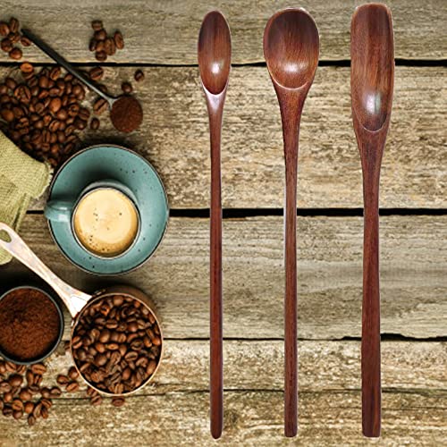 Wooden Coffee Spoons Long Handle Wooden Tea spoon Wooden Mixing Honey Spoon Handmade Wood Stirring Spoon for Kitchen Stirring Dessert Honey Spoons(9PCS)