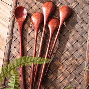 Wooden Coffee Spoons Long Handle Wooden Tea spoon Wooden Mixing Honey Spoon Handmade Wood Stirring Spoon for Kitchen Stirring Dessert Honey Spoons(9PCS)