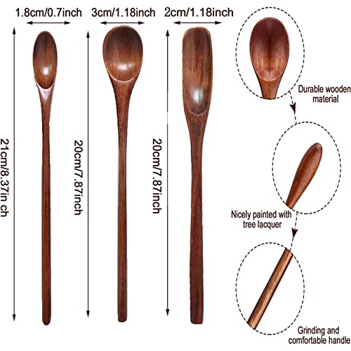 Wooden Coffee Spoons Long Handle Wooden Tea spoon Wooden Mixing Honey Spoon Handmade Wood Stirring Spoon for Kitchen Stirring Dessert Honey Spoons(9PCS)