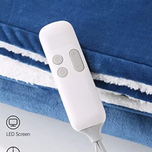 Electric Blanket 50" x 60" Heated Throw Flannel & Sherpa Fast Heating Blanket with 6 Heating Levels & 5 Hours Auto Off, Home Office Use, Blue & White