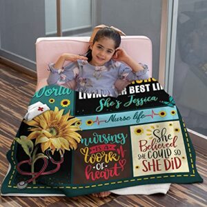 MUCHNEE Personalized Nurse Blanket Gift for Women, Nurse Throw Blanket, Nurse Gifts for Nurses Day, Birthday RN Gifts for New Nurses Nursing Students, Nurse Graduation Gifts, Nurse Practitioner Gifts