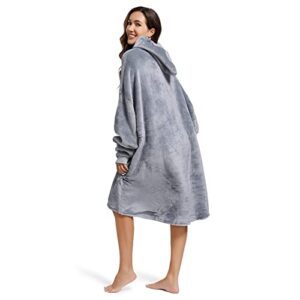 Aptoco Oversized Wearable Blanket Hoodies, Plus Size Soft Sherpa Blanket Sweatshirt w/ Giant Pocket Comfy Sweatshirt Blanket Thick Warm Hoodie for Adult Teen & Kids, One Size Fits All(Gray) (Medium)