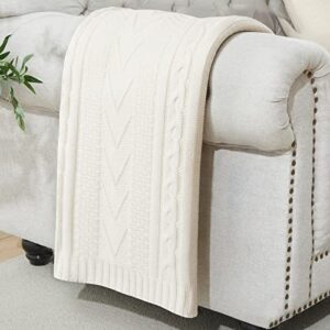 Eychei Ivory White Knitted Throw Blanket,Lightweight Decorative Knitted Blanket,Warm and Soft Throw Blanket for Sofa Couch Bed Chair 50"x60"