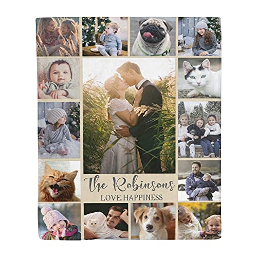 WOWPersonalTailor, Love Hapiness Using My Own Photos,Personalized Gifts for Wife Husband Custom Collages Fleece Blanket with Photo or Text Gifts for Anniversary,50X60 inch, 50x60 inch(120x150cm)