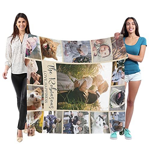 WOWPersonalTailor, Love Hapiness Using My Own Photos,Personalized Gifts for Wife Husband Custom Collages Fleece Blanket with Photo or Text Gifts for Anniversary,50X60 inch, 50x60 inch(120x150cm)