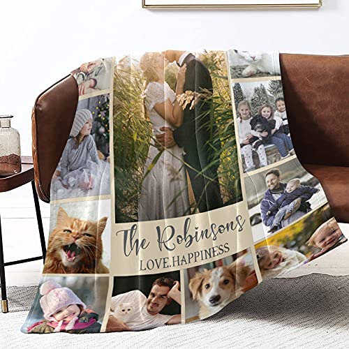 WOWPersonalTailor, Love Hapiness Using My Own Photos,Personalized Gifts for Wife Husband Custom Collages Fleece Blanket with Photo or Text Gifts for Anniversary,50X60 inch, 50x60 inch(120x150cm)