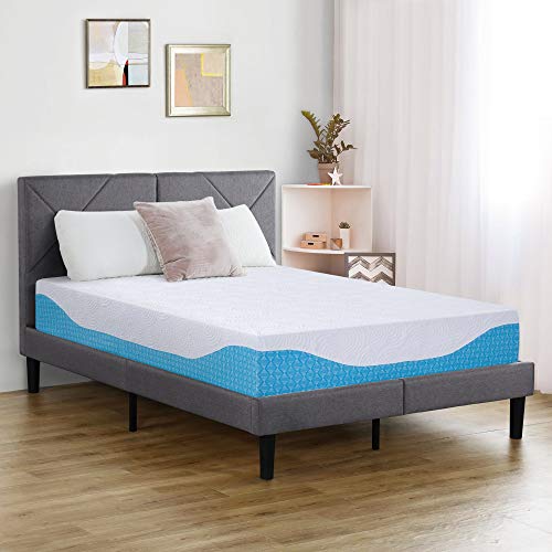 PrimaSleep 12 Inch Multi-Layered I-Gel Infused Memory Foam Mattress | White/Blue | Queen