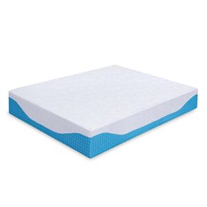 PrimaSleep 12 Inch Multi-Layered I-Gel Infused Memory Foam Mattress | White/Blue | Queen