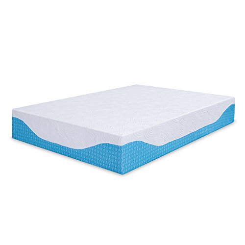 PrimaSleep 12 Inch Multi-Layered I-Gel Infused Memory Foam Mattress | White/Blue | Queen