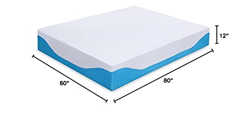 PrimaSleep 12 Inch Multi-Layered I-Gel Infused Memory Foam Mattress | White/Blue | Queen