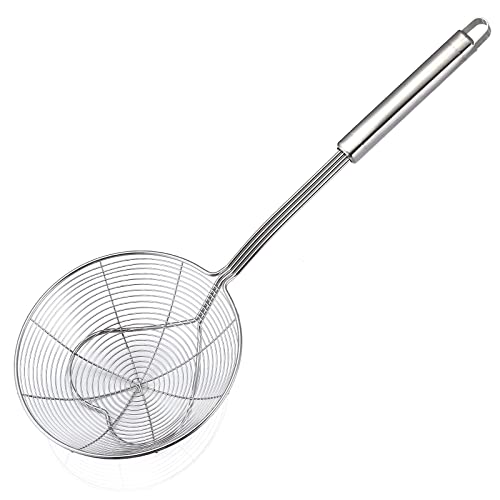 Strainer Spoon, 6.3 Inches Pasta Spoon Strainer with Long Handle Stainless Steel, Eisinly Kitchen Frying Utensil Food Strainer Skimmer Spoon for Cooking