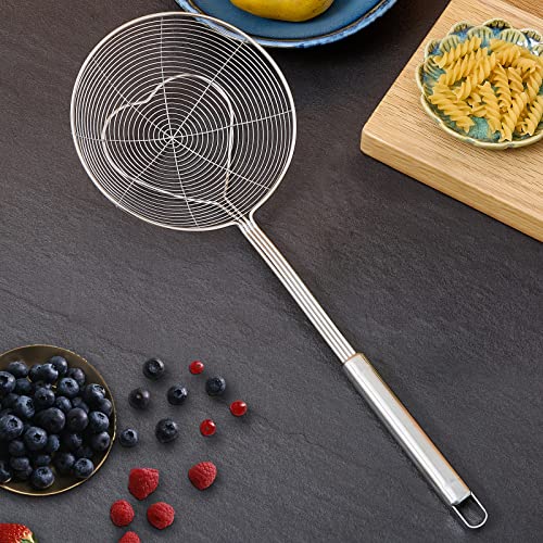 Strainer Spoon, 6.3 Inches Pasta Spoon Strainer with Long Handle Stainless Steel, Eisinly Kitchen Frying Utensil Food Strainer Skimmer Spoon for Cooking