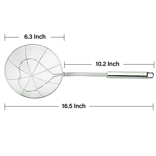 Strainer Spoon, 6.3 Inches Pasta Spoon Strainer with Long Handle Stainless Steel, Eisinly Kitchen Frying Utensil Food Strainer Skimmer Spoon for Cooking