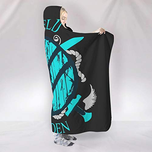 Festhad Norse Viking Shield Crossed Swords Maiden Totem Print Hooded Blankets Tribal Winter Hooded Throw Poncho Adults Napping White 50x60 inch