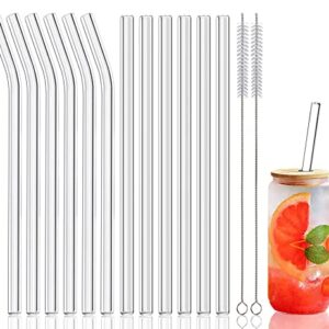 Glass Straws,12-Pack Reusable Glass Drinking Straws, Size 8.5''x10 MM, Including 6 Straight and 6 Bent with 2 Cleaning Brush, Clear Glass Straws Reusable