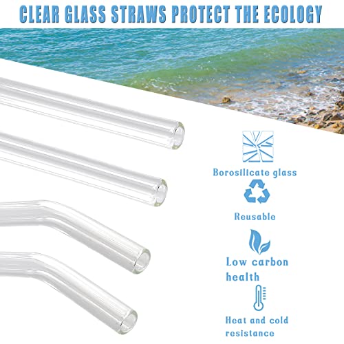 Glass Straws,12-Pack Reusable Glass Drinking Straws, Size 8.5''x10 MM, Including 6 Straight and 6 Bent with 2 Cleaning Brush, Clear Glass Straws Reusable