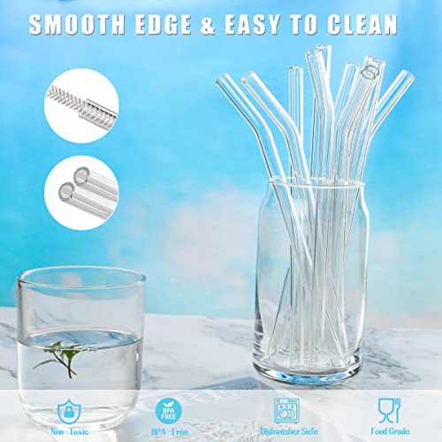 Glass Straws,12-Pack Reusable Glass Drinking Straws, Size 8.5''x10 MM, Including 6 Straight and 6 Bent with 2 Cleaning Brush, Clear Glass Straws Reusable