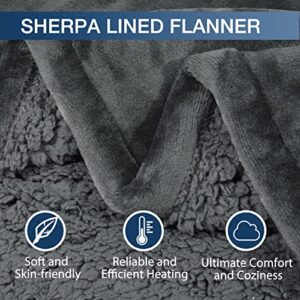 DAILYLIFE Electric Blanket, Heated Throw 50"x60", Cozy Soft Flannel & Sherpa, UL Certified, Fast Heating, 10 Heating Settings, Auto Shut Off, Machine Washable, Gray