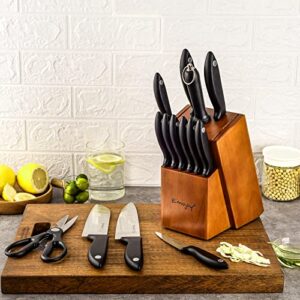 Knife Set 15-Piece Kitchen Knife Set with Sharpener Wooden Block and Serrated Steak Knives,Emojoy Germany High Carbon Stainless Steel Knife Block Set,Black