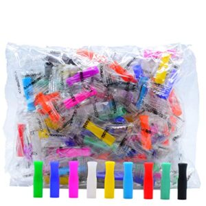 100pcs straw tips reusable silicone straws tips for metal straws several colors food grade straws tips covers individually wrapped silicone tips fits for regular 1/4 inch wide stainless steel straws