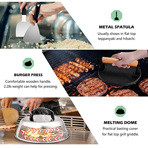 Griddle Accessories Kit of 18, HaSteeL Teppanyaki Tools for Flat Top Cooking Grilling Camping, Stainless Steel Melting Dome, Metal spatulas, Bacon Press for Outdoor BBQ, Heavy Duty & Dishwasher Safe