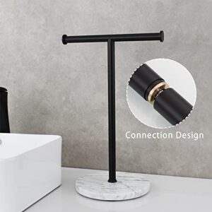 Matte Black Hand Towel Holder,304 Stainless Steel Towel Rack with Marble Base,Free Standing Hand Towel Rack for Bathroom,No Drilling