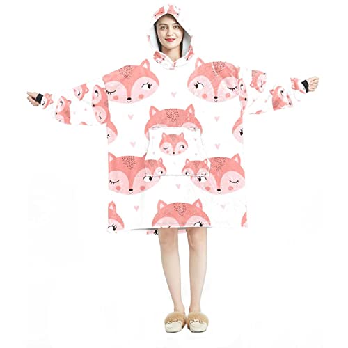 Wearable Blanket Hoodie,Oversized Hooded Blanket Sweatshirt,Foxes Animal