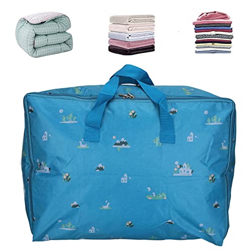 Extra Large Storage Bag,Foldable Portable Large Capacity House Moving Bags with Zippers & Carrying Handles for Moving Travelling College Dorm Camping(Blue Small House)