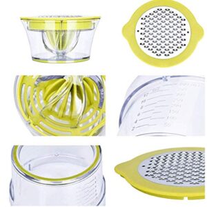 Drizom Citrus Lemon Orange Juicer Manual Hand Squeezer with Built-in Measuring Cup and Grater, 12OZ, Green