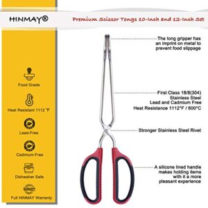 HINMAY Stainless Steel Scissor Tongs 10-Inch and 12-Inch Set, Set of 2