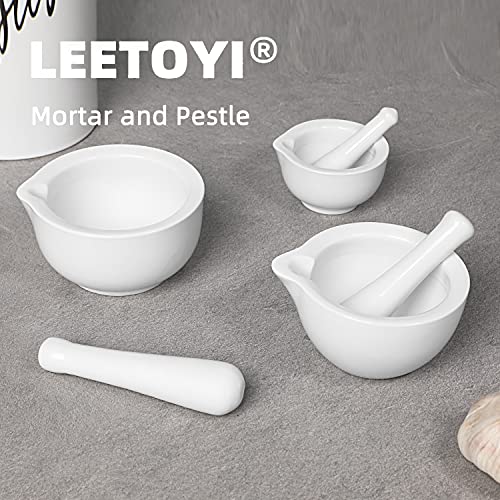 LEETOYI Porcelain Mortar and Pestle, Ceramic Herb Grinder Pill Crusher Set (4.2-inch)