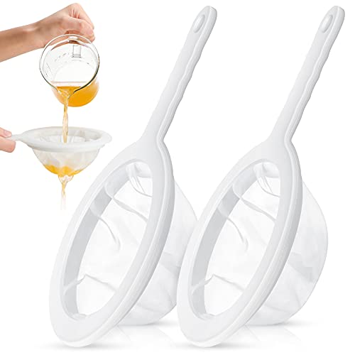 2 Pieces Fine Mesh Strainer Nylon Food Yogurt Mesh Sieve Plastic Mesh Colander with Handle Mini Brine Shrimp Separation Net for Filtering Juice Milk Honey Wine Kitchen (120/200 Mesh)