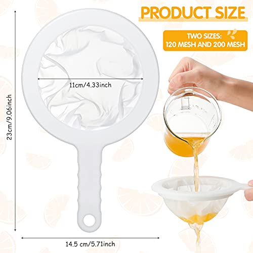 2 Pieces Fine Mesh Strainer Nylon Food Yogurt Mesh Sieve Plastic Mesh Colander with Handle Mini Brine Shrimp Separation Net for Filtering Juice Milk Honey Wine Kitchen (120/200 Mesh)