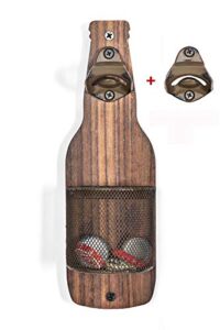 soduku vintage wooden wall mounted bottle opener with cap catcher for beer lovers