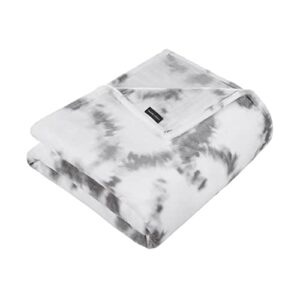 Lucky Brand Oversized Super Plush Microfiber Throw Blanket in Printed White/Gray Tie Dye, 50in x 70in