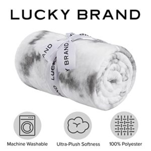 Lucky Brand Oversized Super Plush Microfiber Throw Blanket in Printed White/Gray Tie Dye, 50in x 70in