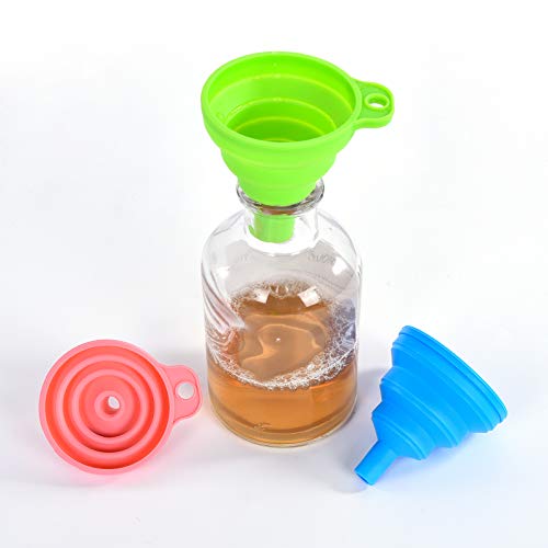 Kitchen Silicone Collapsible Funnel Set of 3,Small and Large,Flexible-Foldable-Cooking-Food-Grade Funnels for Filling Small or Mini Bottles,Perfume,Filling Capsules,Fry Oil Filter,Essential Oil,Spice