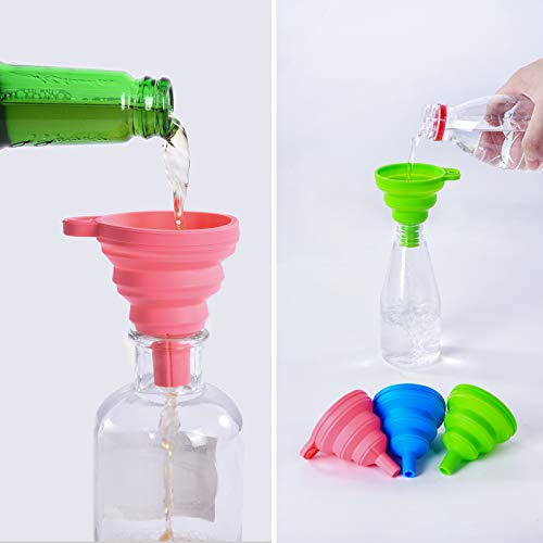 Kitchen Silicone Collapsible Funnel Set of 3,Small and Large,Flexible-Foldable-Cooking-Food-Grade Funnels for Filling Small or Mini Bottles,Perfume,Filling Capsules,Fry Oil Filter,Essential Oil,Spice