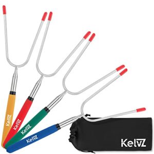 KelvZ Set of 4 Telescoping Marshmallow Roasting Sticks with Bag & Smore Recipes Ebook - 34" Smores Skewers for Fire Pit - City Bonfire Marshmellow Sticks Camping Equipment - Hot Dog Fork for Campfire