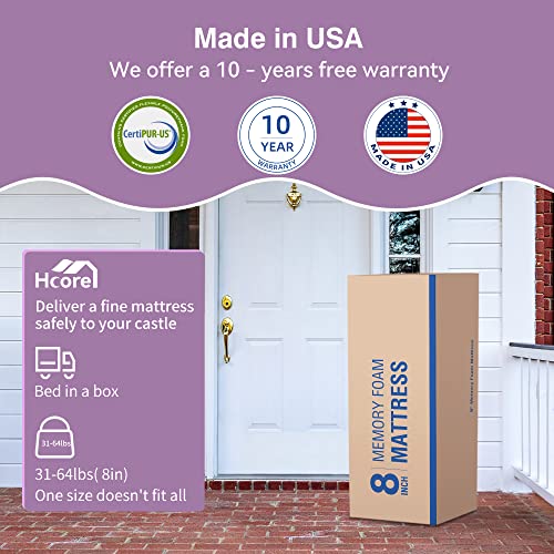 Hcore 8 Inch Twin Memory Foam Mattress,Cooling Lavender  Mattress in a Box,Medium-Firm Mattress Made in USA,Pressure Relief & Temperature Regulation,Fiberglass-Free,CertiPUR-US Certified